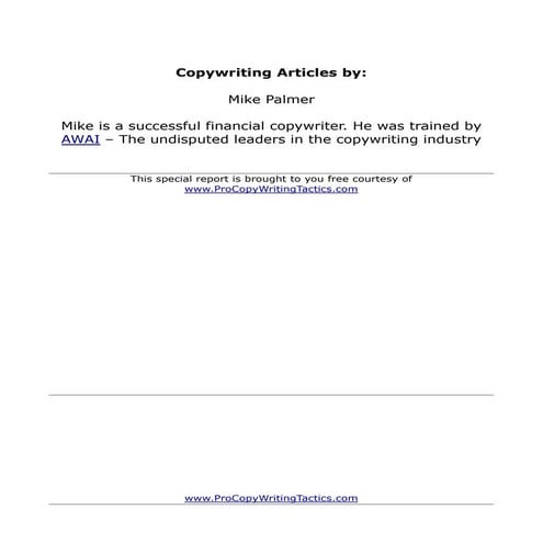 COPYWRITING SECRETS OF THE MASTERS - Mike Palmer | PDF
