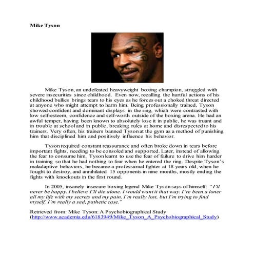 Mike Tyson. the extract from Mike Tyson: A Psychobiographical Study ...