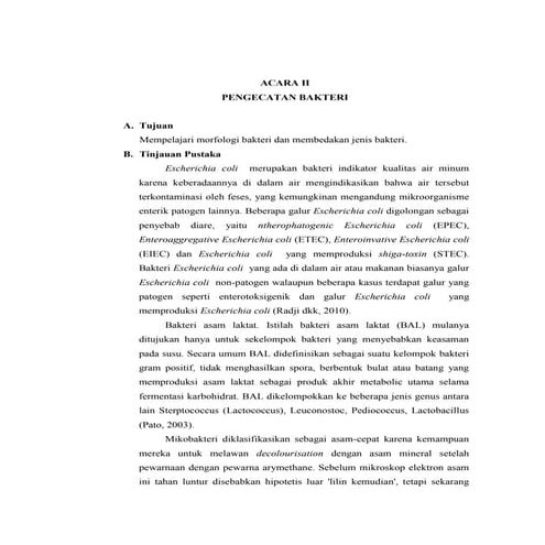 ITP UNS SEMESTER 2 Mikum acara 2 Pengecatan Bakteri | DOCX