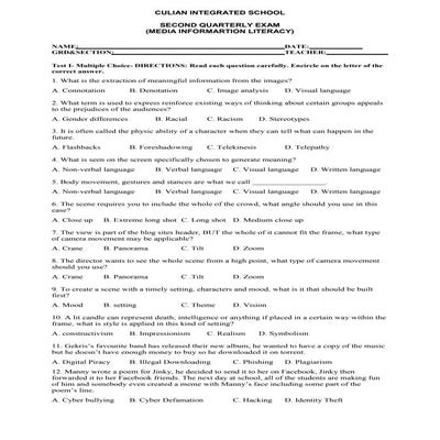 Second Quarter Examination for Second Quarter | DOCX