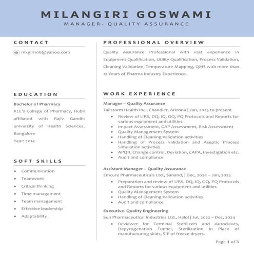 MILANGIRI GOSWAMI_Quality, Qualification, Validation, QMS, Risk ...