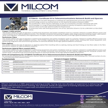 Milcom ict30415 certificate iii in telecommunications network build and ...