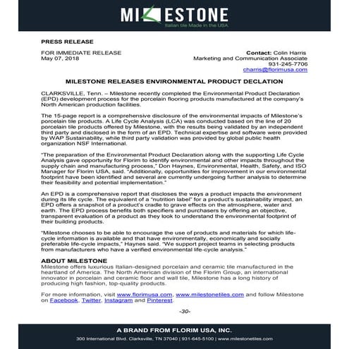 Milestone Releases Environmental Product Declaration | PDF | Business ...