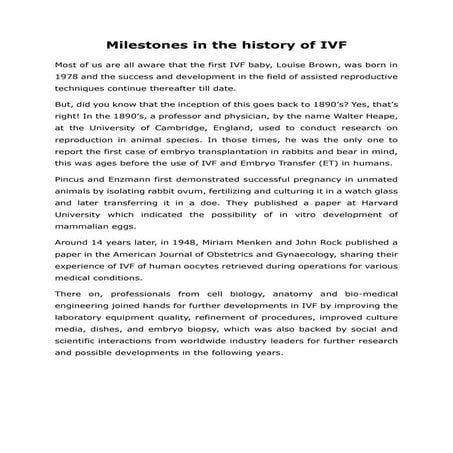 Milestones in the history of IVF by Medline Academics | PDF