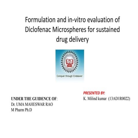 Formulation And In Vitro Evaluation Of Disclofenac Microspheres For Sustained Drug Delivery Pptx