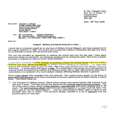 Military and sainik_schools_letter | PDF