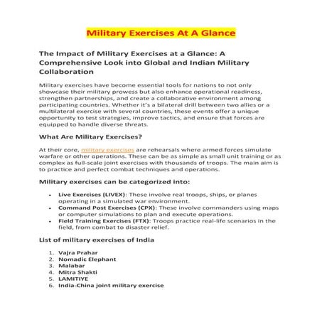 Military Exercises At A Glance- Shield Defence Academy | PDF