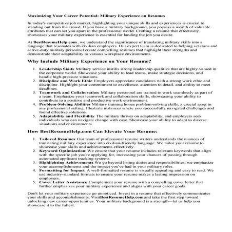 Military Experience On Resume. Teamwork and Collab | PDF