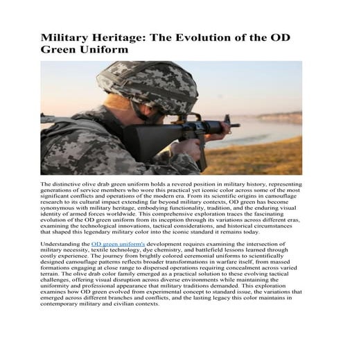 Military Heritage: The Evolution of the OD Green Uniform | PDF