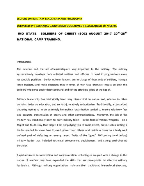 Army Leadership Levels | PDF