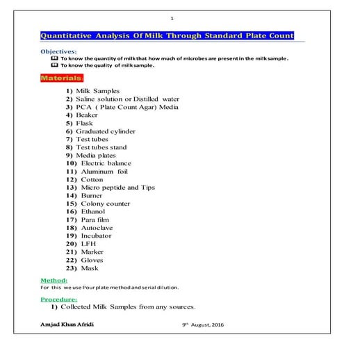 Milk analysis | DOCX