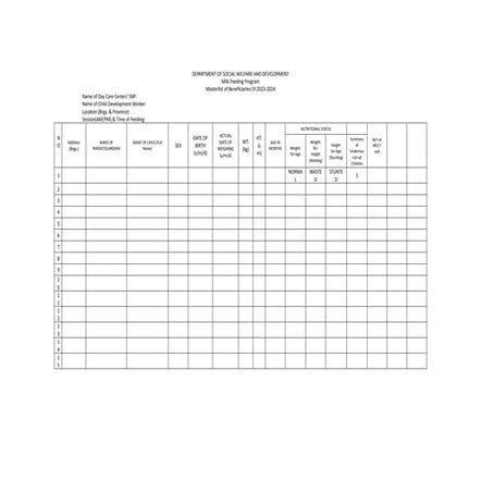 Milk Feeding Attendance Sheet for Daycare Children | DOCX