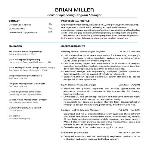 Miller - Senior Engineering Program Manager | PDF