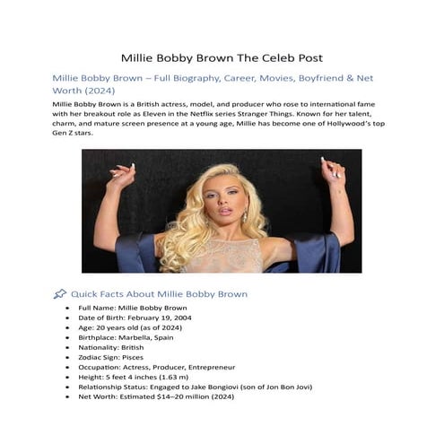Millie Bobby Brown Life Biography The Celeb Post | PDF