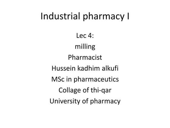 Milling Pharmaceutical Industry | PDF | Chemistry | Science