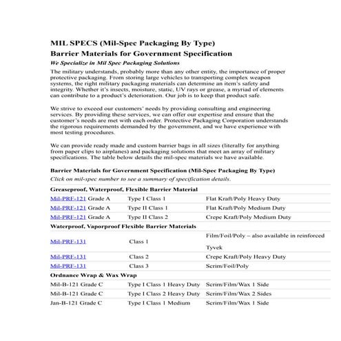 MIL SPECS (Mil-Spec Packaging By Type) | DOC