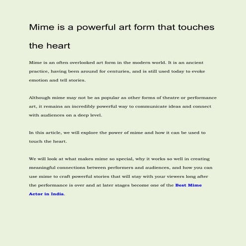 Mime is a powerful art form that touches the heart. | PDF