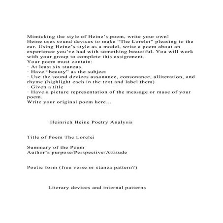 Mimicking the style of Heine’s poem, write your own!Heine uses.docx