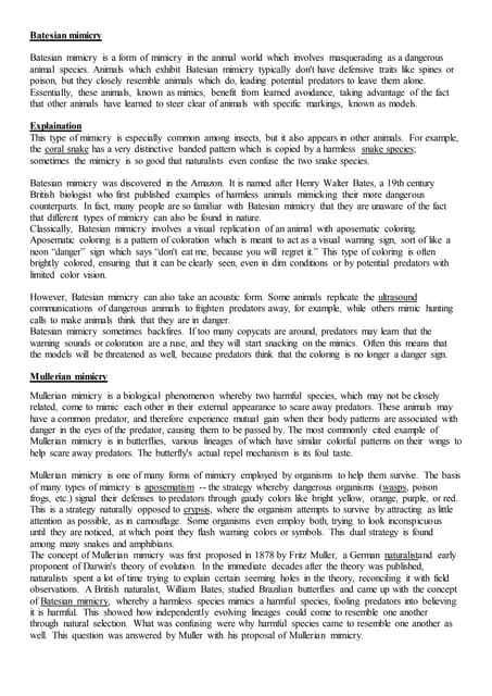 Mimicry (Evolutionary Biology) | PPTX | Reptiles | Pets