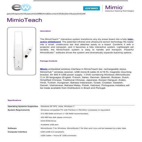 Mimio Teach Interactive System | RTF | Computer Peripherals | Computing