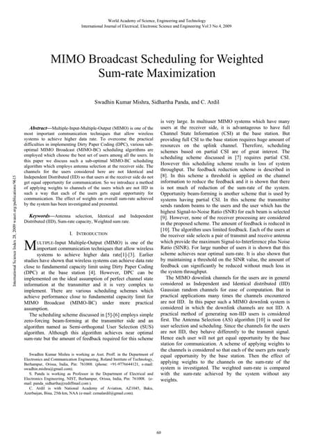 Mimo Broadcast Scheduling For Weighted Sum Rate Maximization Pdf