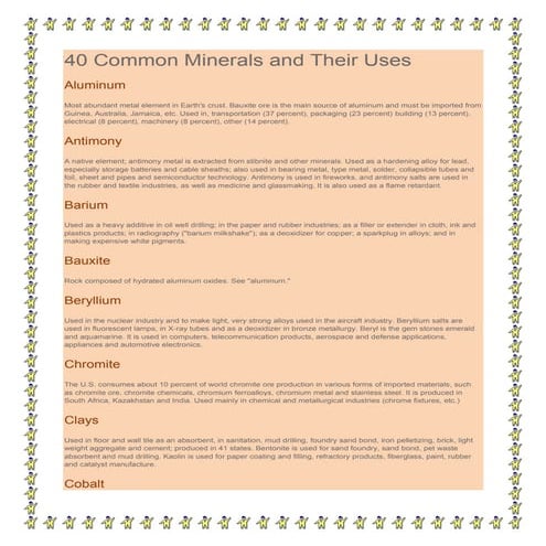 The different common minerals and their uses. | PPTX