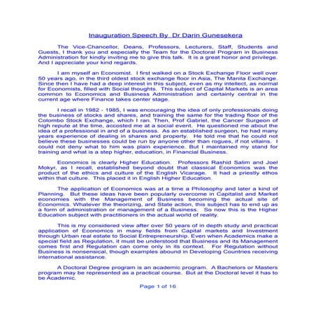 Dr Darin Gunesekera DBA of University of Colombo Inaugural Speech | PDF