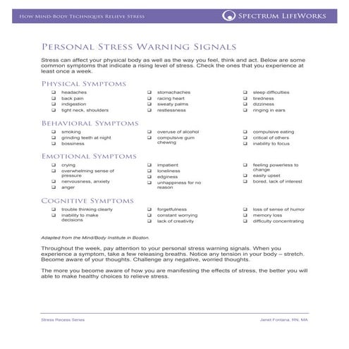 Mind Body Techniques Handouts | PDF