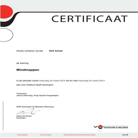 Mindmappen certificate - schoutten & nelissen | PDF