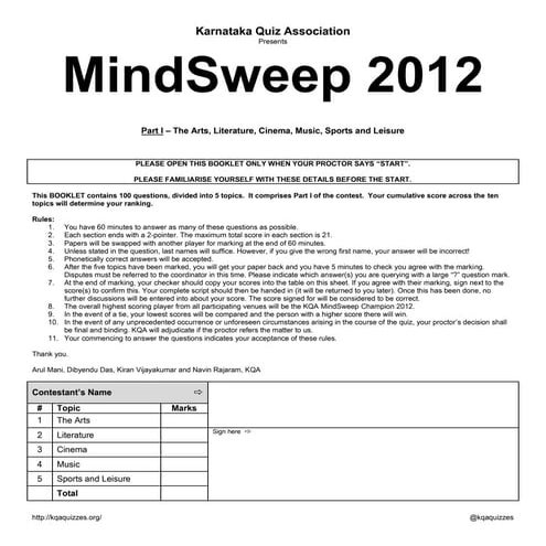 MindSweep 2.0 - Part I - Answers | PDF