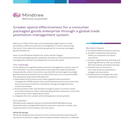 Greater spend effectiveness for a consumer packaged goods enterprise ...