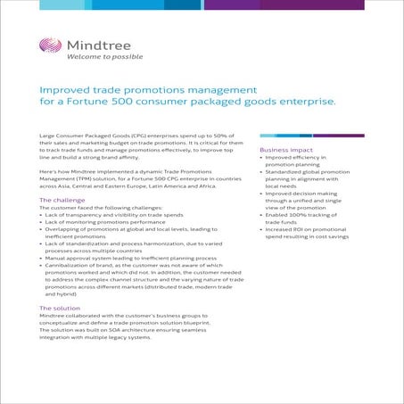 Optimized trade promotions management for a Fortune 500 CPG enterprise ...