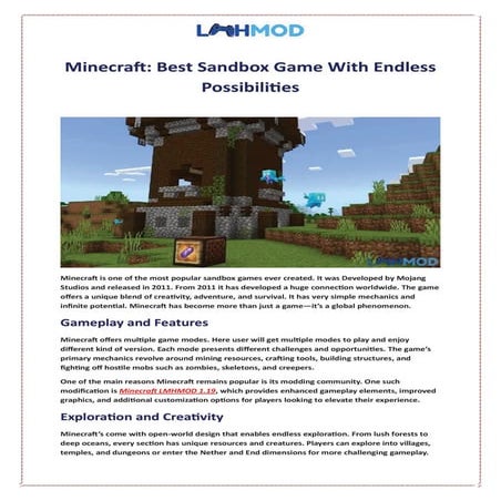 Minecraft: Best Sandbox Game With Endless Possibilities | PPT