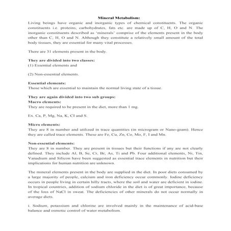 Mineral Metabolism- Notes Biochemistry And Clinical Pathology | PDF