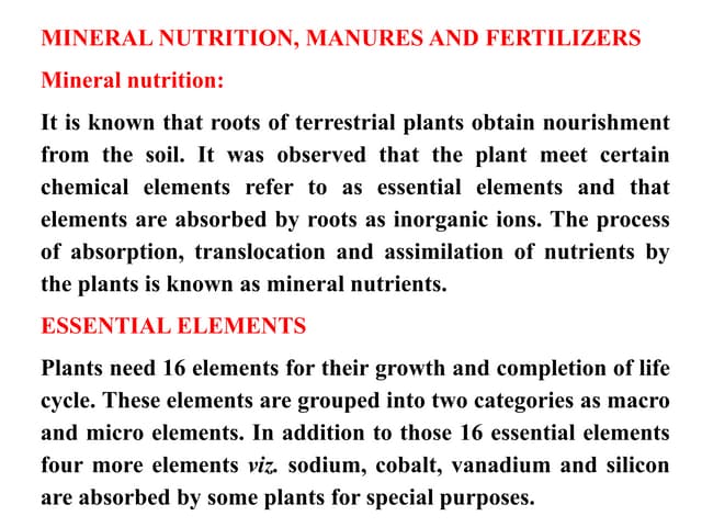 Classification and Role of Plant Nutrients | PPTX