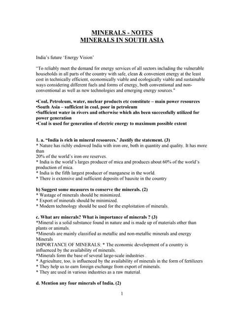 Minerals And Energy Resources - Class 10 - Geography | PPSX | Commodities | Economy