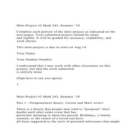 Mini-Project #2 Math 243, Summer ’19Complete each portion .docx