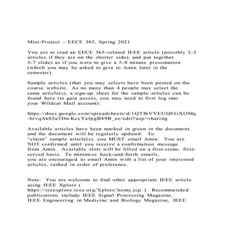 Mini-Project – EECE 365, Spring 2021 You are to read an | PDF