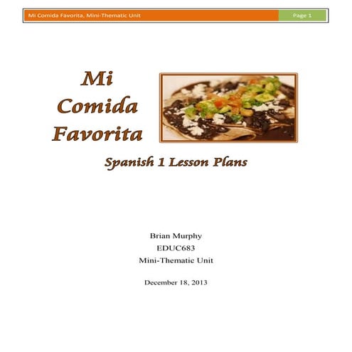 Mini-Thematic Food Unit | PDF