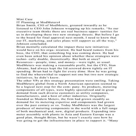 Mini Case IT Planning at ModMeters4 Brian Smith, CIO of ModMet.docx