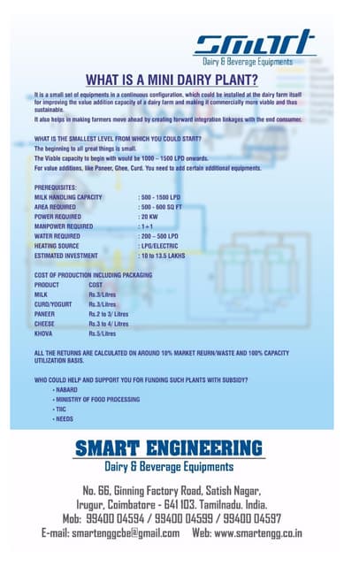 Paneer and cheese unit-Smart Engineering | PDF