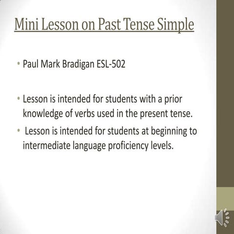 Mini lesson on past tense simple | PPTX