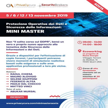 Mini master protezione operativa dei dati ad Aosta | PDF