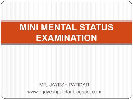 Mini mental status examination | PPT