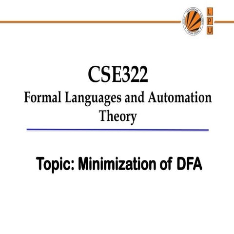 Minimization Of A Deterministic Finite Automaton Dfa Pptx