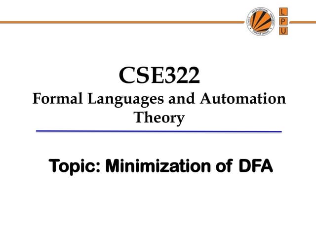 Minimization Of A Deterministic Finite Automaton Dfa Pptx