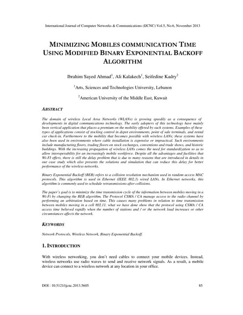 Minimizing Mobiles Communication Time Using Modified Binary Exponential Backoff Algorithm Pdf