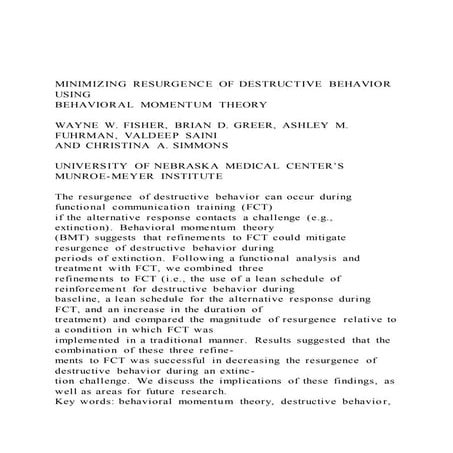 MINIMIZING RESURGENCE OF DESTRUCTIVE BEHAVIOR USINGBEHAVIORA | PDF