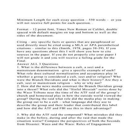 Minimum Length for each essay question – 550 words – or you will .docx