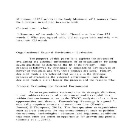 Minimum of 250 words in the body Minimum of 2 sources from the lit | PDF